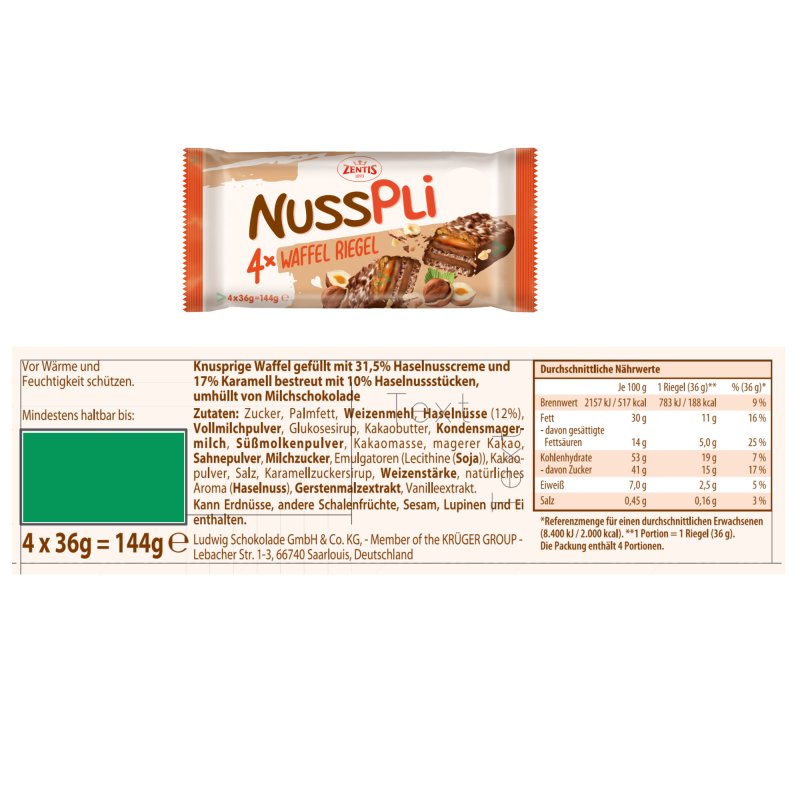 Zentis Nusspli Riegel Multipack (4x36g)