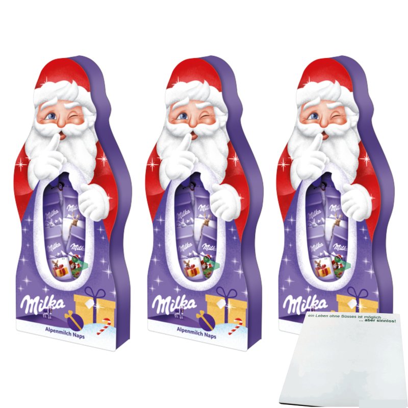 Milka Weihnachtsmann Naps 3er Pack (3x115g Packung) + usy Block