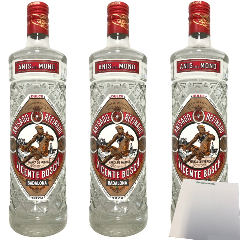 ANIS DEL MONO - Dulce 35% Vol. 3er Pack (3x1L Flasche) + usy Block