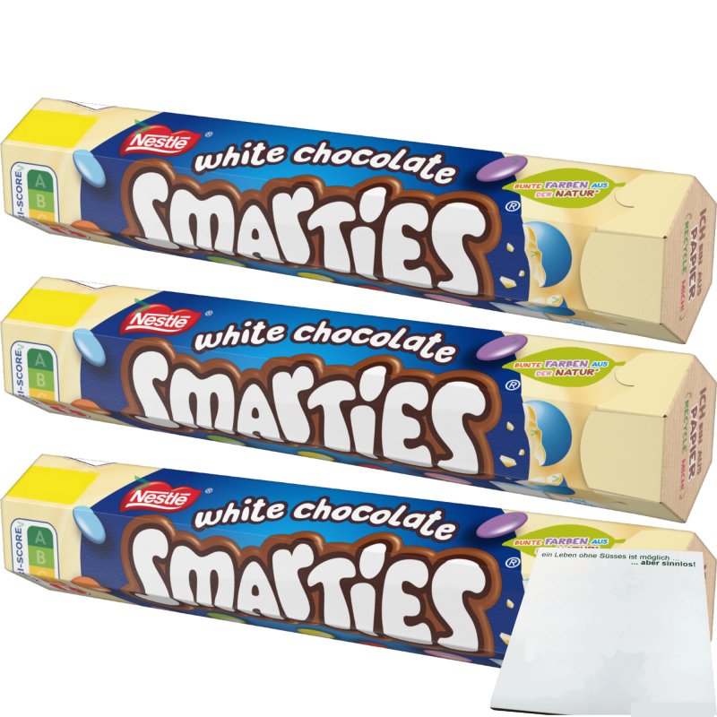 Smarties white chocolate Riesenrolle 3er Pack (3x120g Packung) + usy