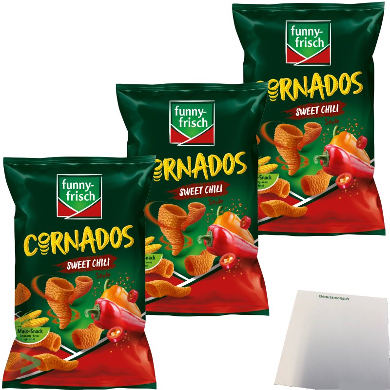 Funny Frisch Cornados Sweet Chili knuspriger Mais-Snack 3er Pack (3x8