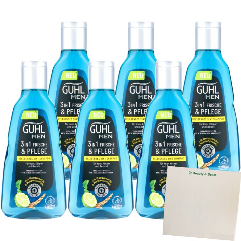 Guhl Men Shampoo 3in1 Frische & Pflege 6er Pack (6x250ml Flasche) + u