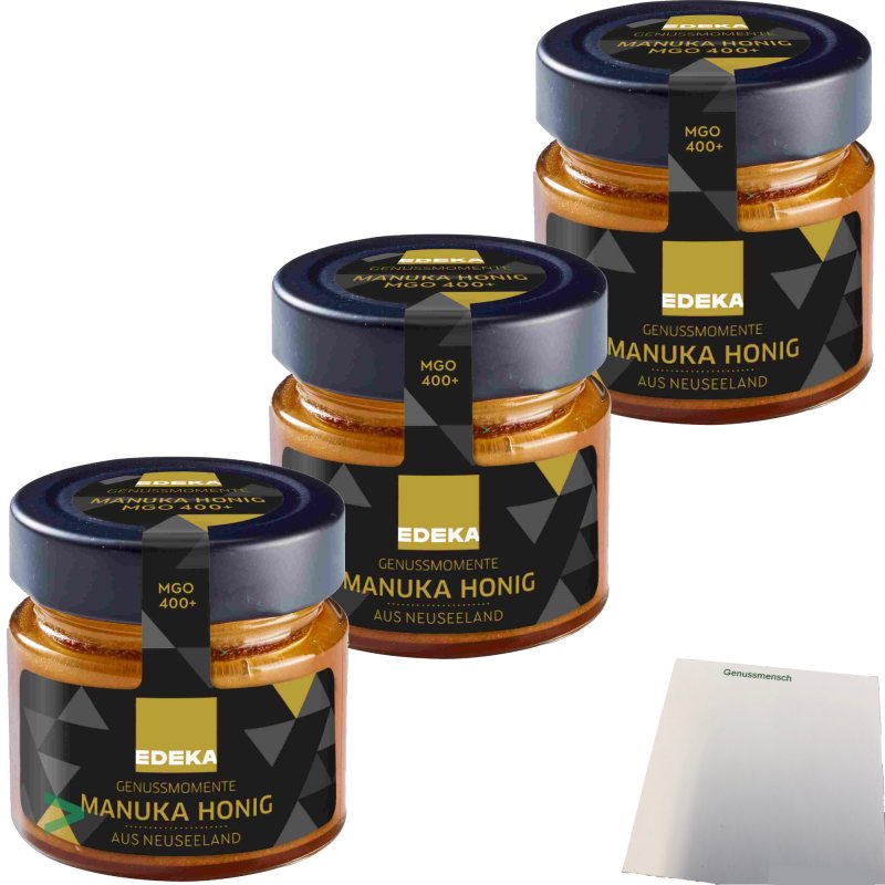 Edeka Genussmomente Manuka Honig 3er Pack (3x125g Glas) + usy Block