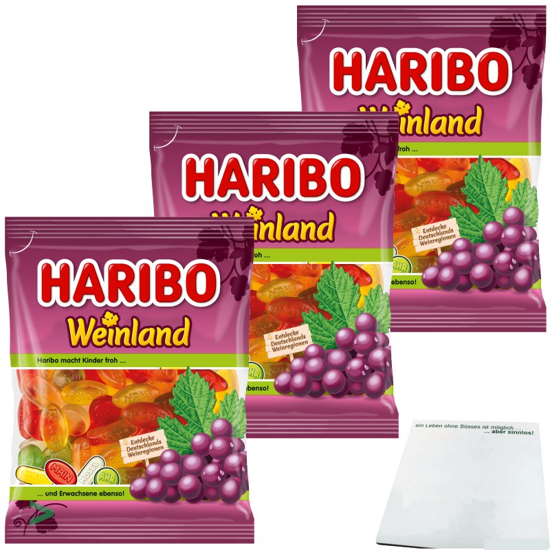 Haribo Weinland Weingummi Fruchtgummi 3er Pack (3x175g Packung) + usy