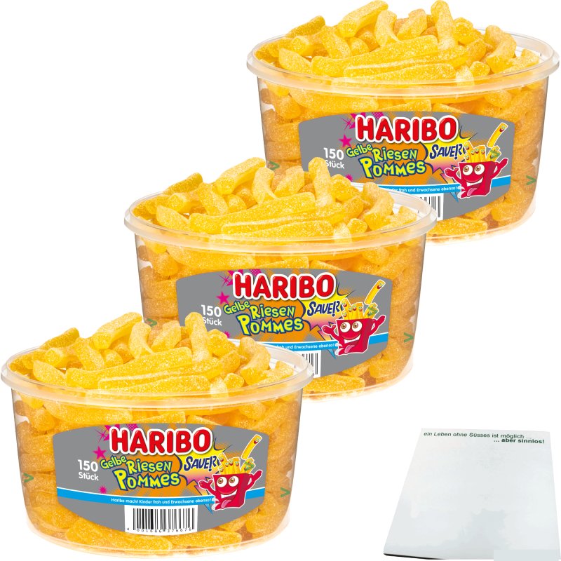 Haribo gelbe Riesen Pommes Sauer 3er Pack (3x150Stk Box) + usy Block