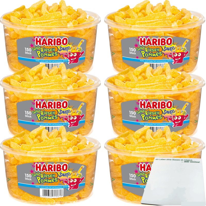 Haribo gelbe Riesen Pommes Sauer 6er Pack (6x150Stk Box) + usy Block