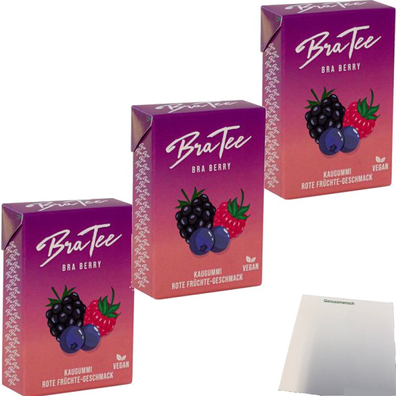 BraTee Kaugummi Bra Berry 3er Pack (3x23,5g Packung) + usy Block