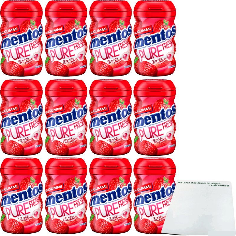 Mentos Gum Pure Fresh Erdbeere 2er Pack (12x70g Dose) + usy Block