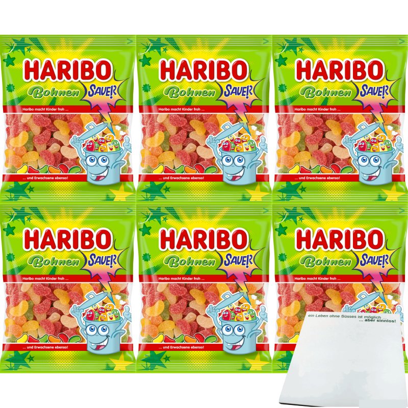 Haribo Saure Bohnen 6er Pack (6x175g Beutel) + usy Block