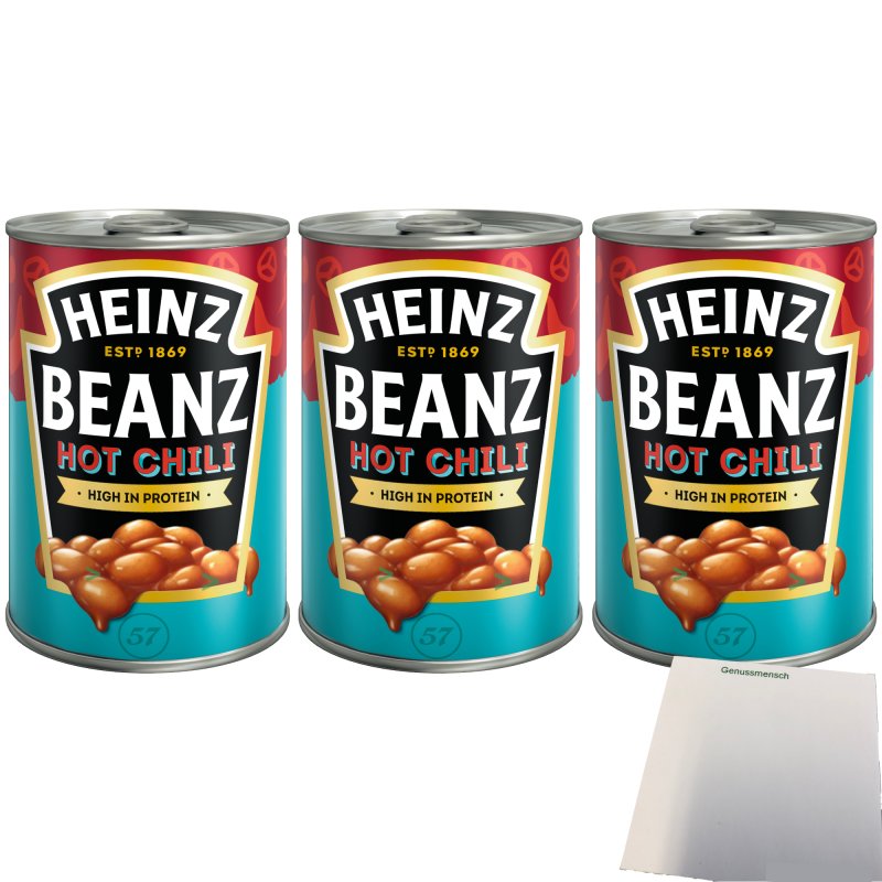 Heinz Baked Beanz Hot Chili High in Protein 3er Pack (3x390g Dose)