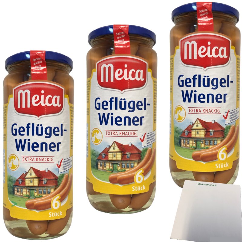 Meica Geflügel-Würstchen in Eigenhaut 6 Würstchen 3er Pack (3x250g Gl