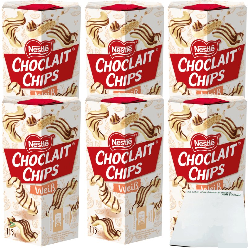 Nestle Choclait Chips Weiß 6er Pack (6x115g Packung) + usy Block