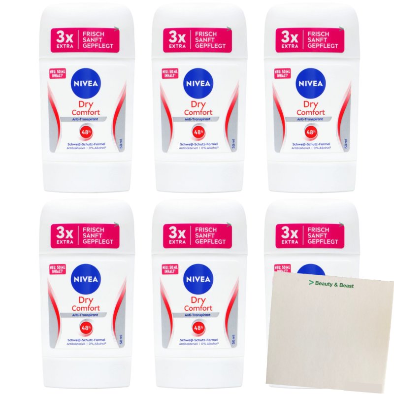 Nivea Deo Stick Dry Comfort 6er Pack (6x50ml Flasche) + usy Block