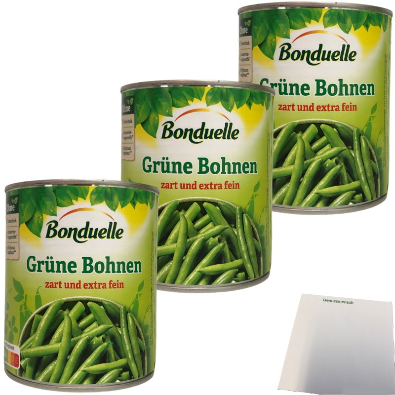 Bonduelle Grüne Bohnen zart & extra fein 3er Pack (3x800g Dose) + usy