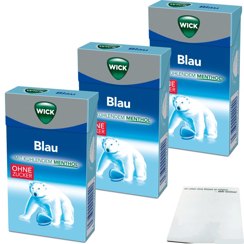 Wick Blau Menthol Halsbonbon ohne Zucker 3er Pack (3x46g Packung) + u