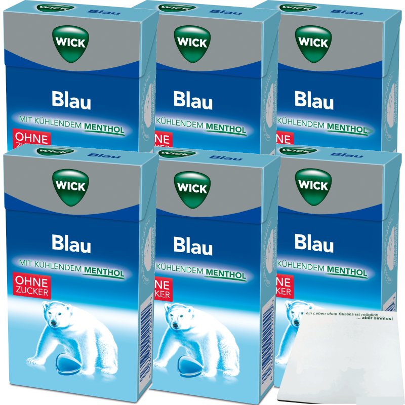 Wick Blau Menthol Halsbonbon ohne Zucker 6er Pack (6x46g Packung) + u
