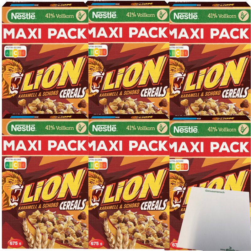 Nestle Lion Cereals Karamellschoko Cornflakes 41% Vollkorn 6er Pack