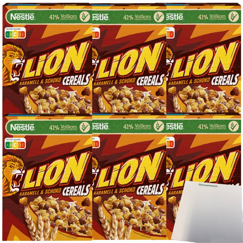 Nestle Lion Cereals Karamellschoko Cornflakes 41% Vollkorn 6er Pack