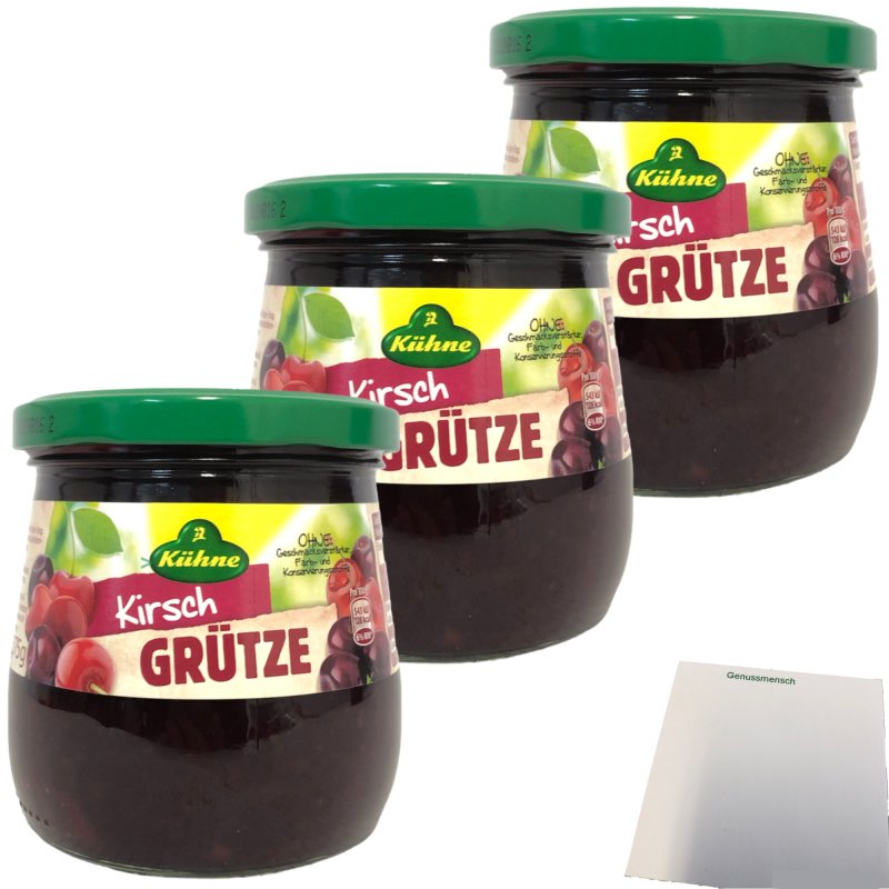 Kühne Rote Kirsch Grütze 3er Pack (3x375g Glas) + usy Block