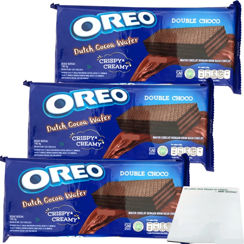 Oreo Double Chocolate Dutch Cocoa Wafer Crisp Creamy Waffel 3er Pack