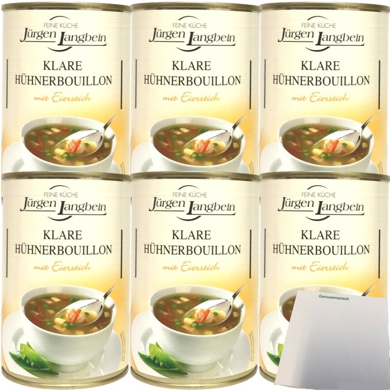 Jürgen Langbein Klare Hühnerbouillon 6er Pack (6x400ml Dose) + usy Bl