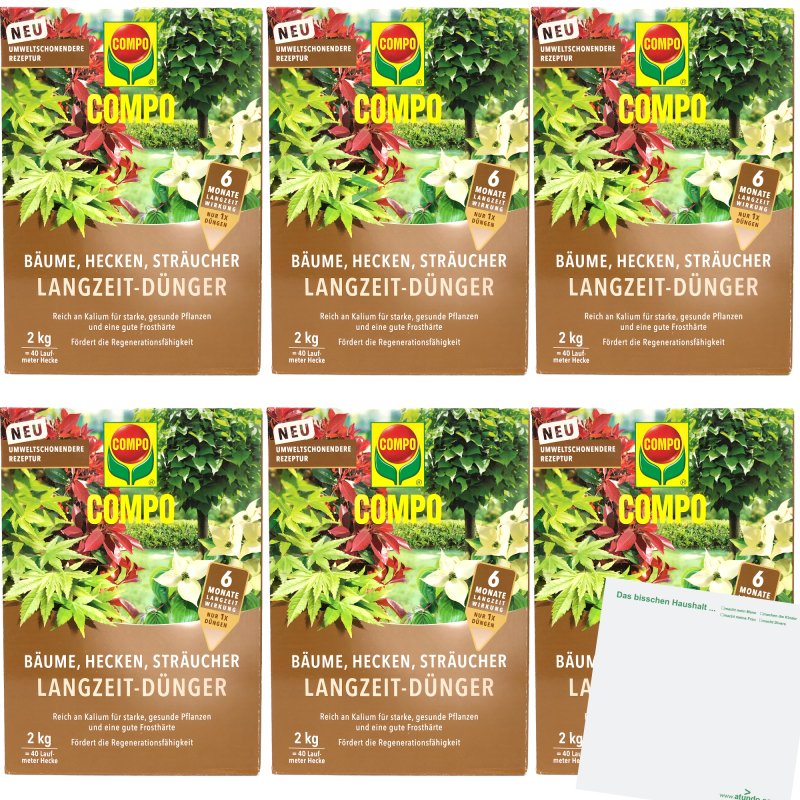 Compo Langzeit-Dünger für Bäume Hecken Sträucher 6er Pack (6x2kg Pack