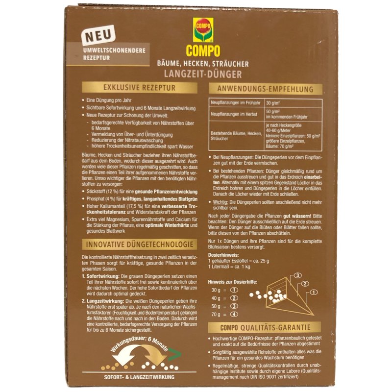 Compo Langzeit-Dünger für Bäume Hecken Sträucher 6er Pack (6x2kg Pack