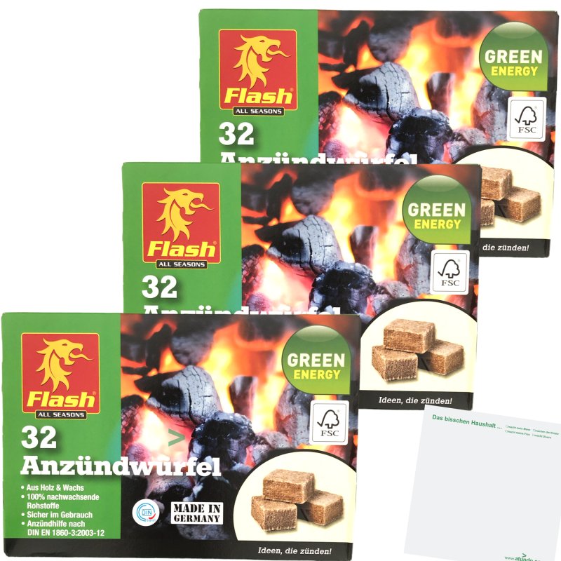 Flash Öko-Anzündwürfel Kaminanzünder Kohleanzünder Grillanzünder 3er