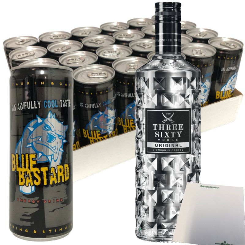 Blue Bastard Energy Drink (24x0,25l Dose) & 0,7 Liter Tree Sixty Vodk