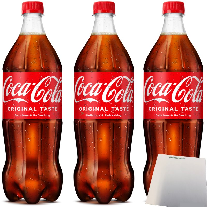 Cola-Cola Original Getränk 3er Pack (3x1 Liter PET Flasche) inkl. Ein