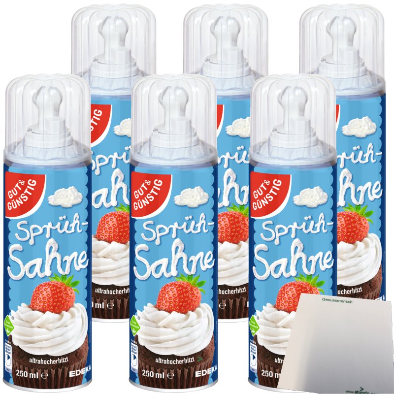 Gut&Günstig Sprühsahne 30% Fett 6er Pack (6x250ml Dose) + usy Block