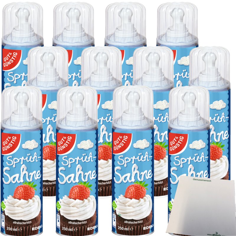 Gut&Günstig Sprühsahne 30% Fett 12er Pack (12x250ml Dose) + usy Block
