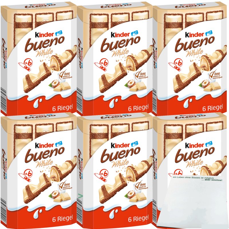 Kinder bueno white 6er Pack (36 Riegel, 702g) + usy Block