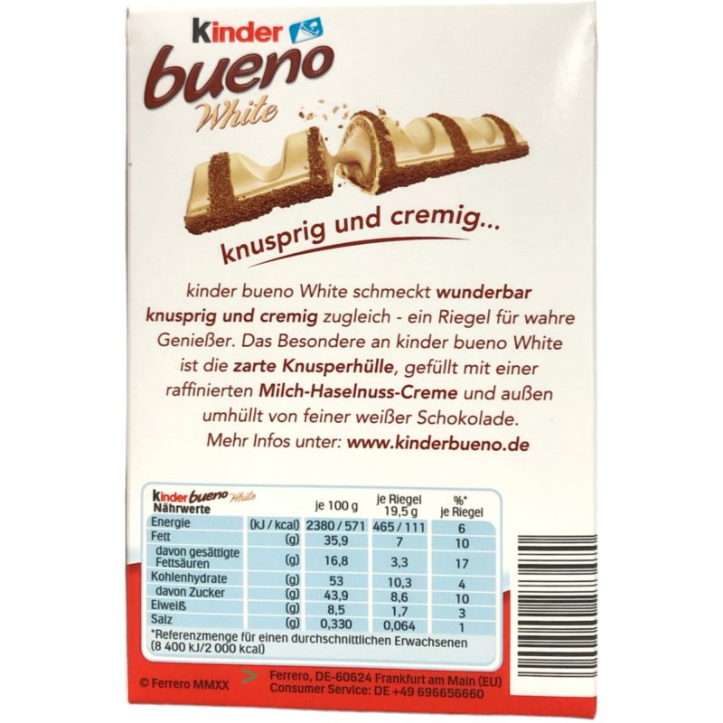 Kinder bueno white 6er Pack (36 Riegel, 702g) + usy Block