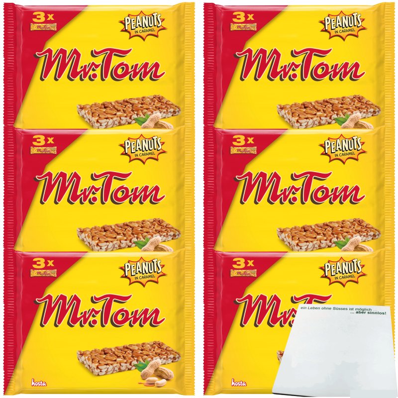 Mr.Tom Erdnuss Caramell Riegel 6er Pack (18x40g Riegel) + usy Block