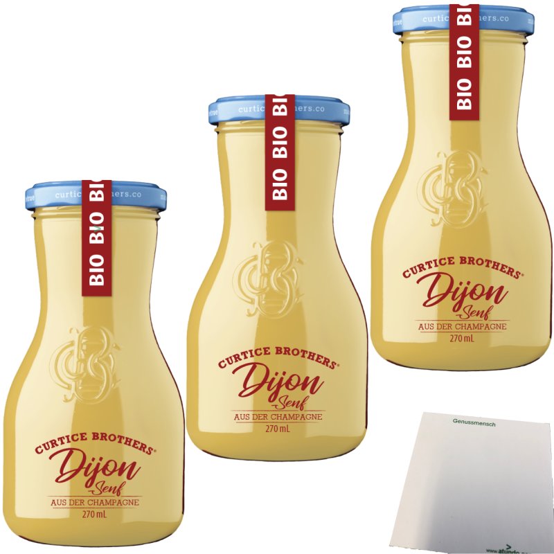 Curtice Brothers Bio Dijon Senf 3er Pack (3x270ml Flasche) + usy Bloc