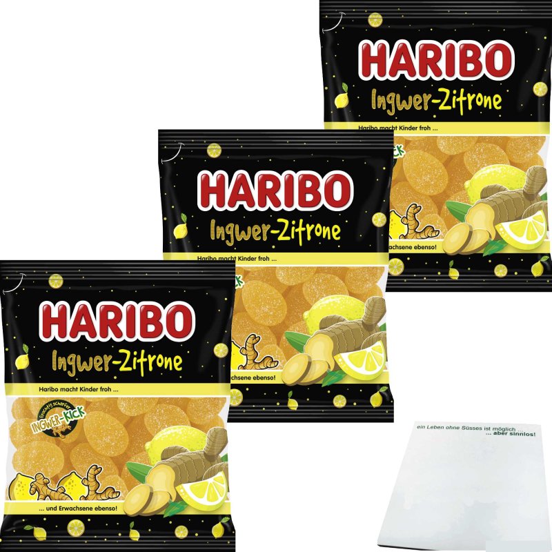 Haribo Ingwer-Zitrone 3er Pack (3x160g Beutel) + usy Block
