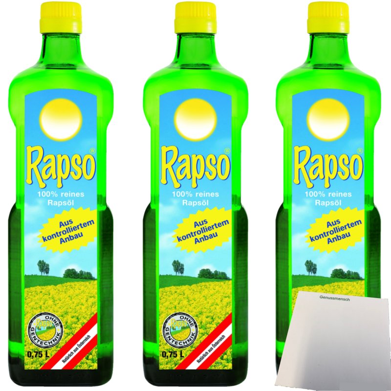 Rapso 100% reines Rapsöl Pflanzenöl 3er Pack (3x750ml Flasche) + usy