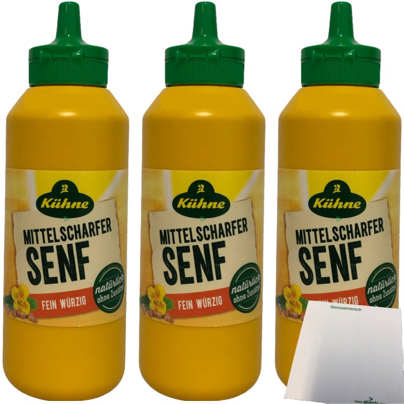 Kühne Senf mittelscharf fein würzig Squeeze 3er Pack (3x250g Flasche)