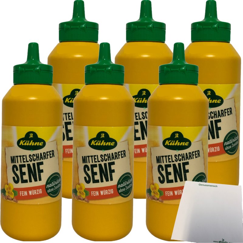 Kühne Senf mittelscharf fein würzig Squeeze 6er Pack (6x250g Flasche)