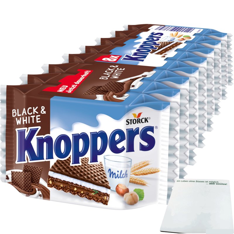 Knoppers Black and White Waffelschnitte (8x25g Packung) + usy Block