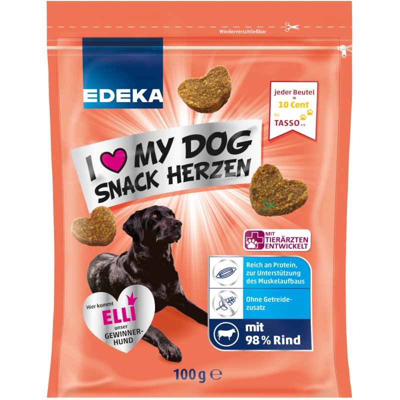 Edeka Snack Herzen mit 98% Rind ohne Getreidezusatz Hundeleckerchen