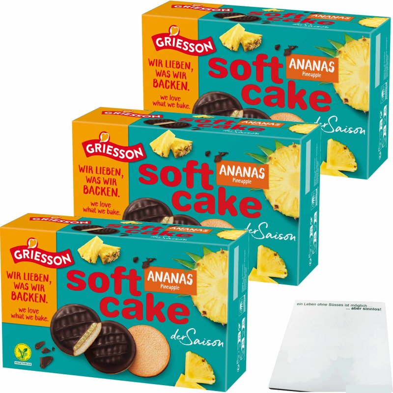Griesson Soft Cake Ananas 3er Pack (3x300g Packung) + usy Block
