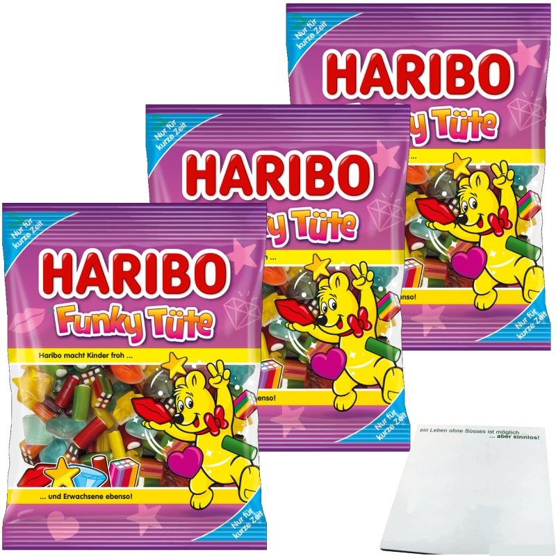 Haribo Funky Tüte 3er Pack (3x175g Packung) + usy Block