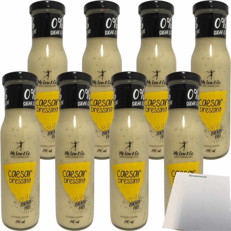Mr. Lowcarb Dressing Caesar 8er Pack (8x240ml Glas) + usy Block