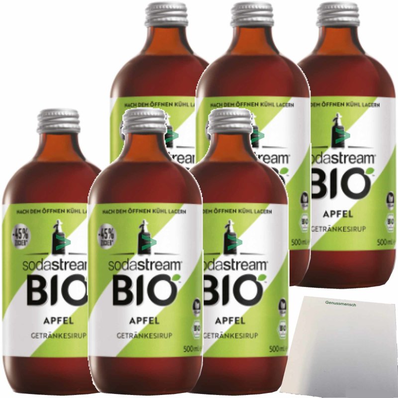 SodaStream Bio Sirup Apfel-Geschmack 6er Pack (6x500ml Flasche) + usy