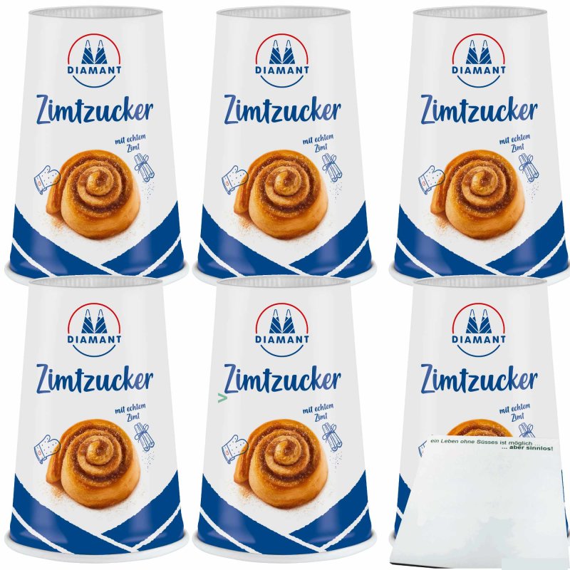 Diamant Zimtzucker mit echtem Zimt 6er Pack (6x200g Streuer) + usy Bl