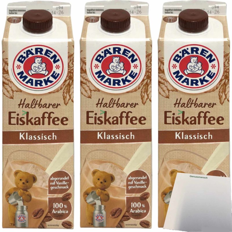 Bärenmarke Haltbarer Eiskaffee Klassisch 1,8% Fett 3er Pack (3x1 Lite