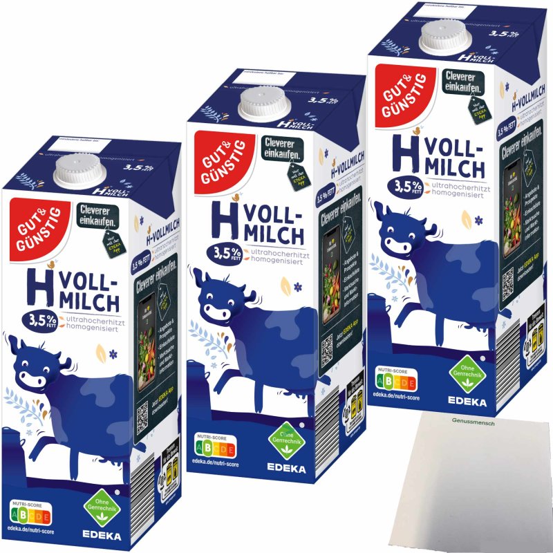 Gut&Günstig H-Milch Vollmilch 3,5% Fett 3er Pack 3x1 Liter Packung us
