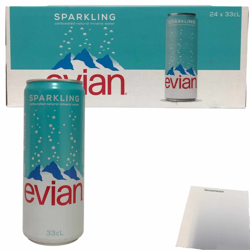 evian prickelndes natürliches Mineralwasser (24x330ml Dose) BE + usy